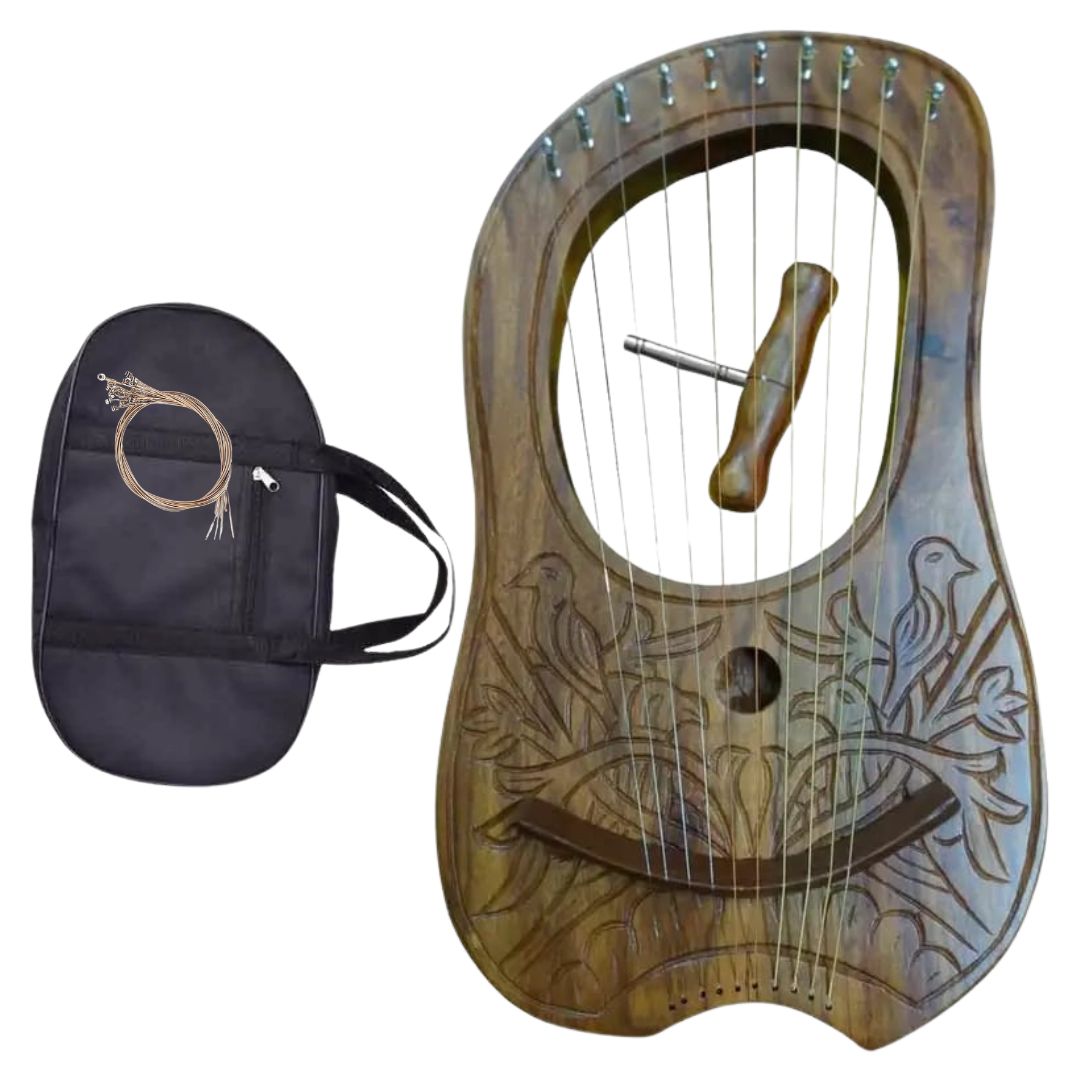 Irish Lyre Harp Rosewood With Metal String 4 Birds Design